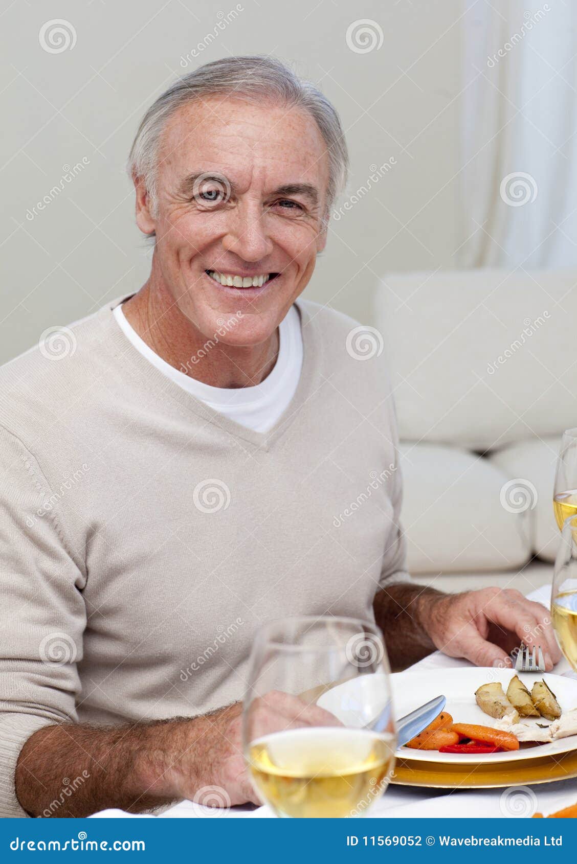 Senior Man Eating Turkey in Christmas Dinner Stock Photo - Image of ...
