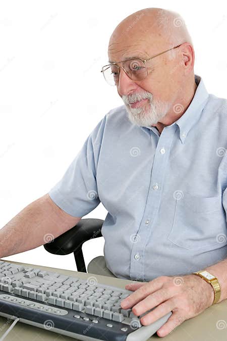 Senior Man Enjoys Computer stock image. Image of elderly - 852131