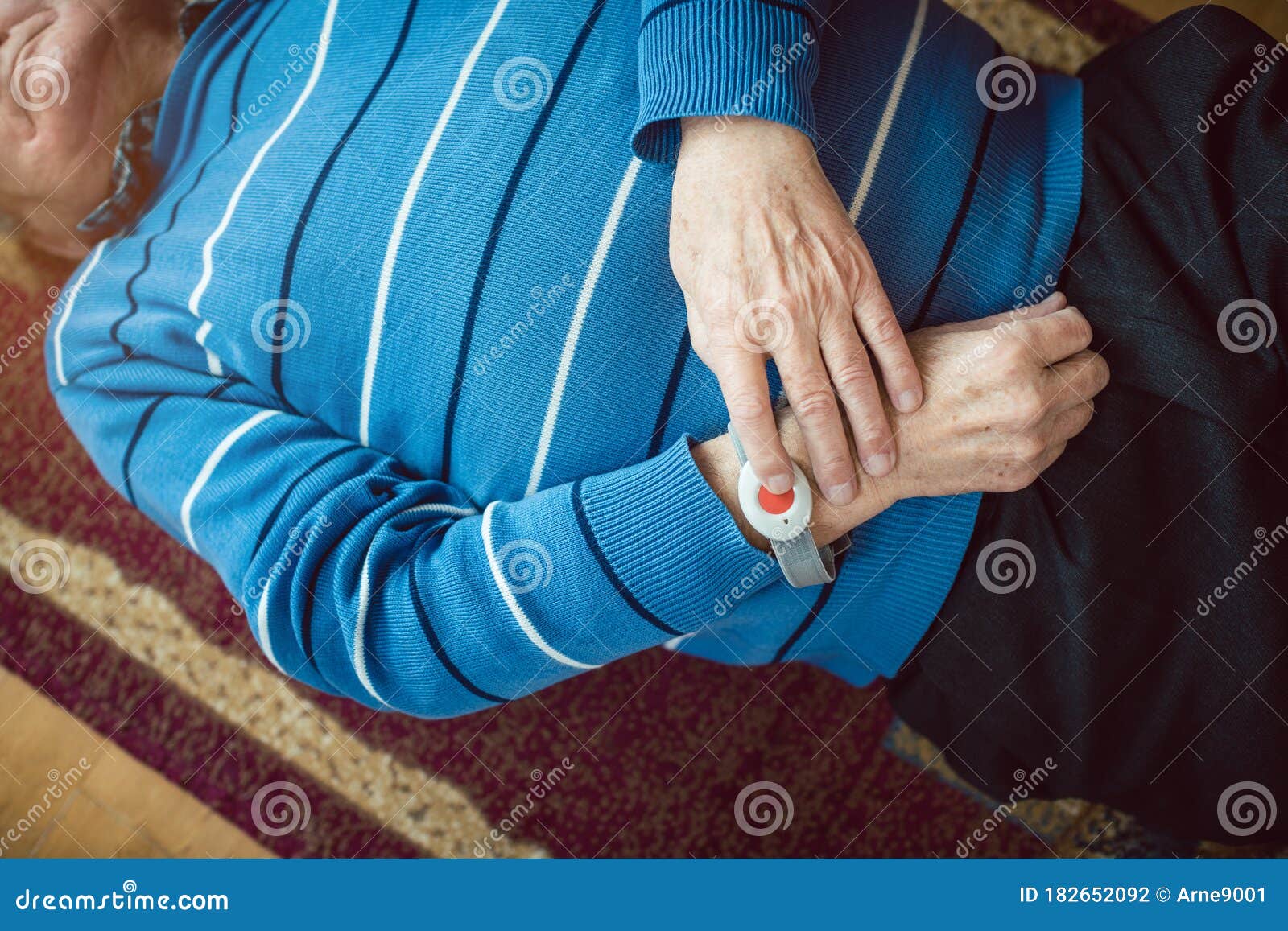 Senior Man Fallen Pressing Red Button on Emergency Call Device Stock ...