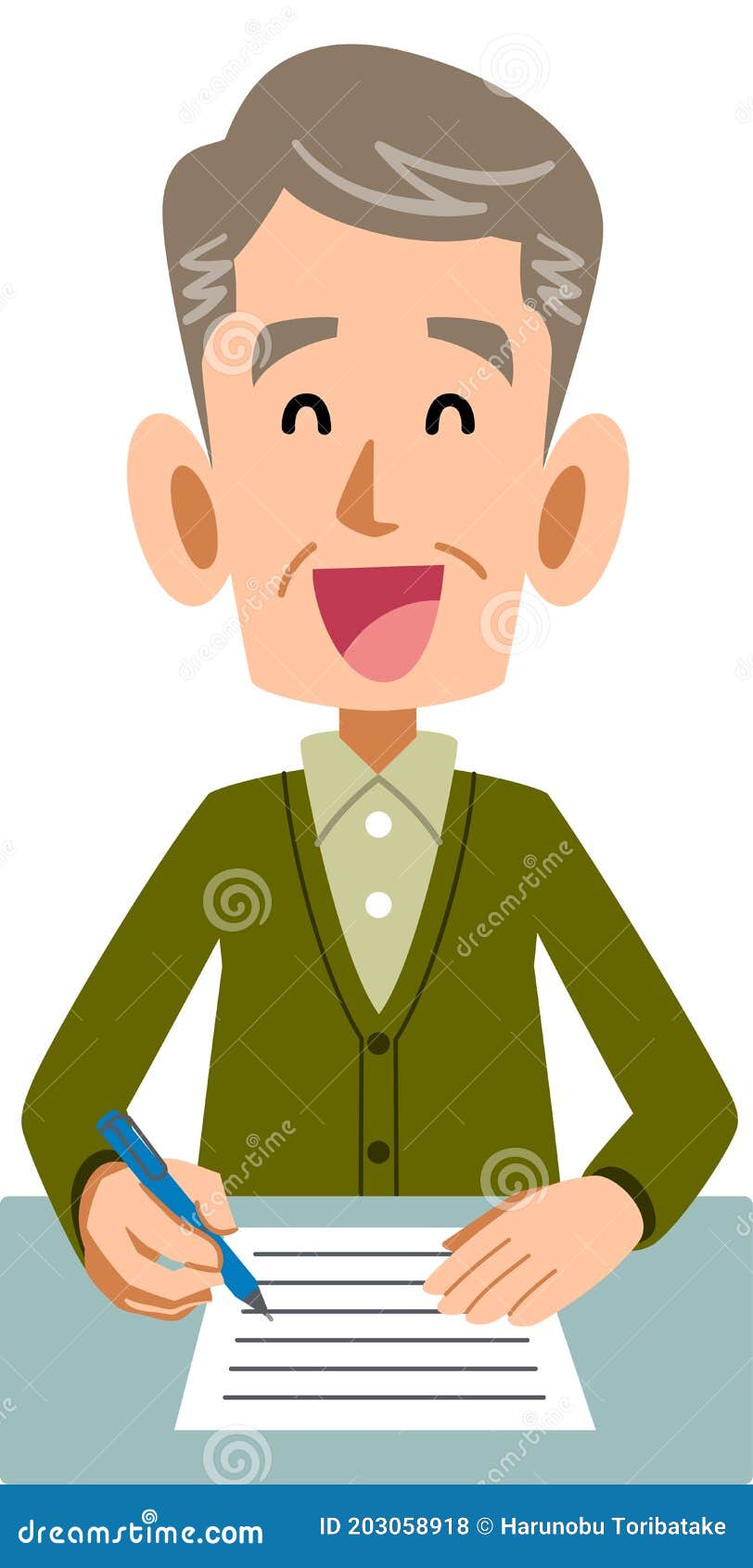 Senior Man Filling Out Documents with a Smile Stock Vector ...