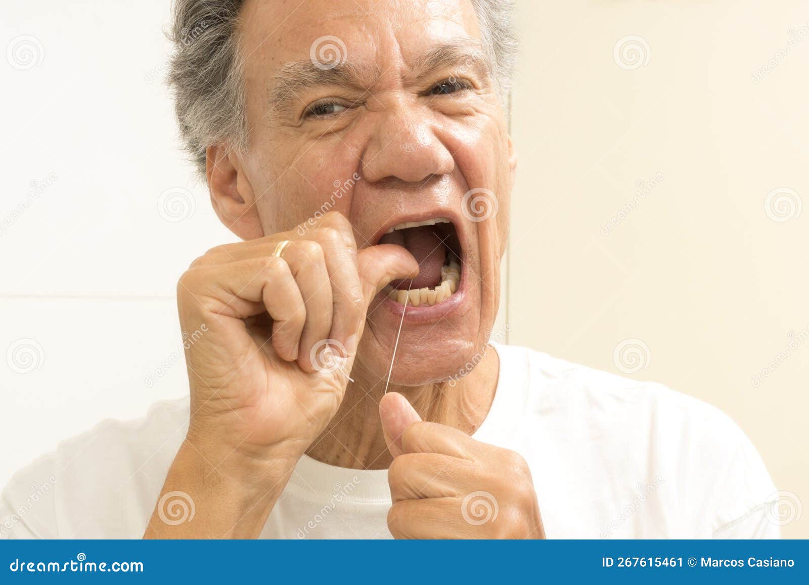 Senior Man Flossing His Teeth Stock Image - Image of hygiene, floss ...