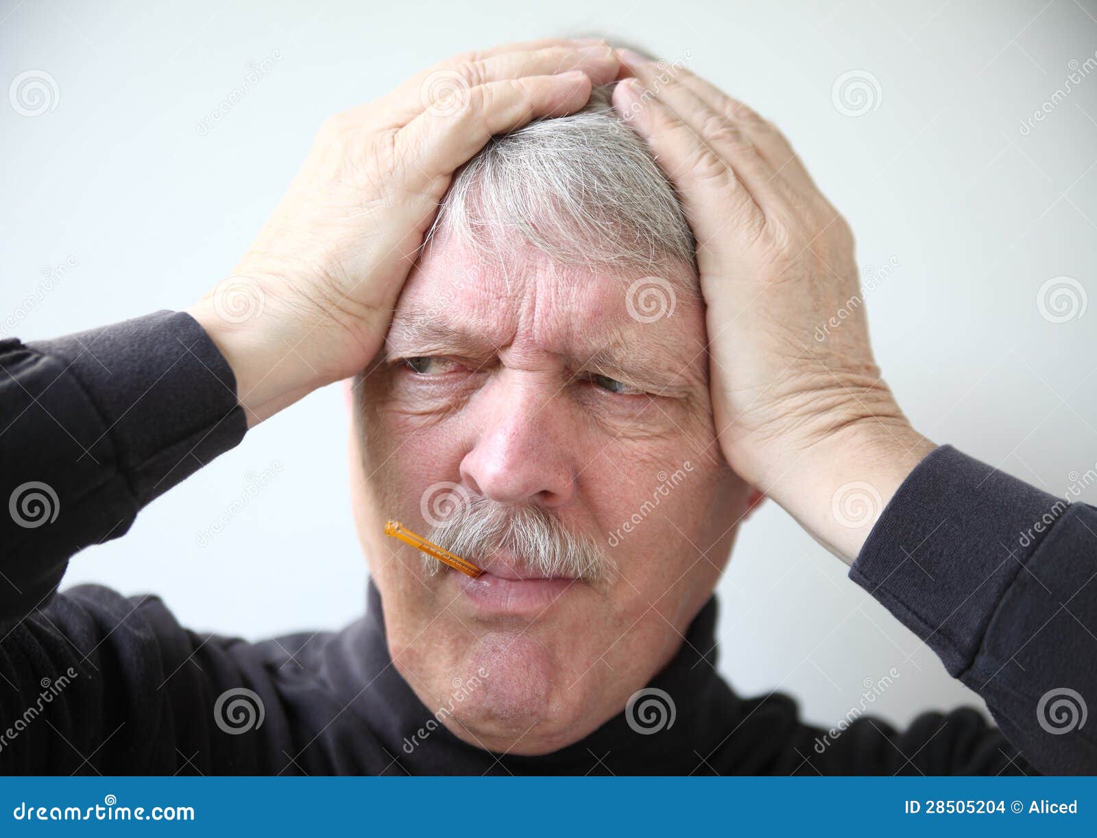 Senior Man with Flu Symptoms Stock Photo - Image of pain, horizontal ...