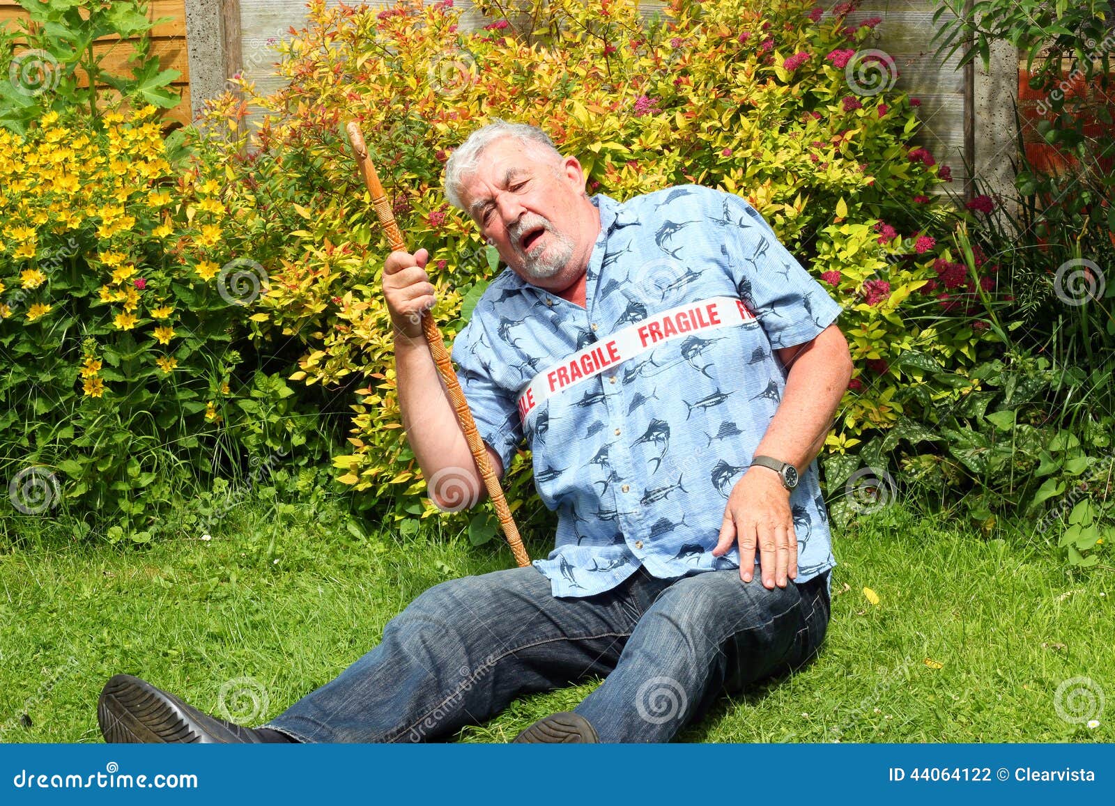 Senior Man Fragile Fallen Down. Stock Photo - Image of male, cane: 44064122