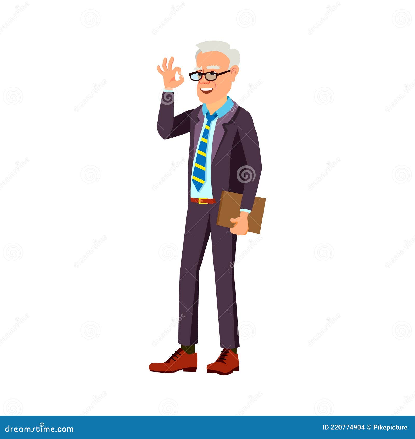 Senior Man Gesturing Ok and Approving Solution of Employee Cartoon ...