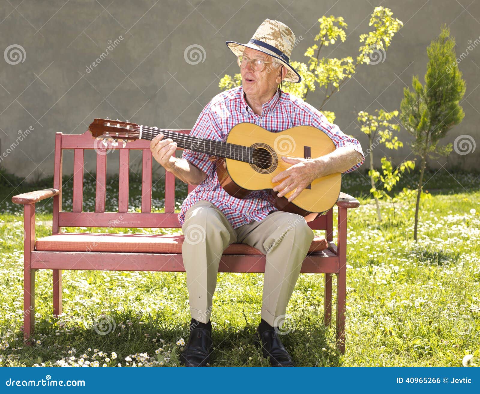 Senior man with guitar stock photo. Image of garden, funny - 40965266