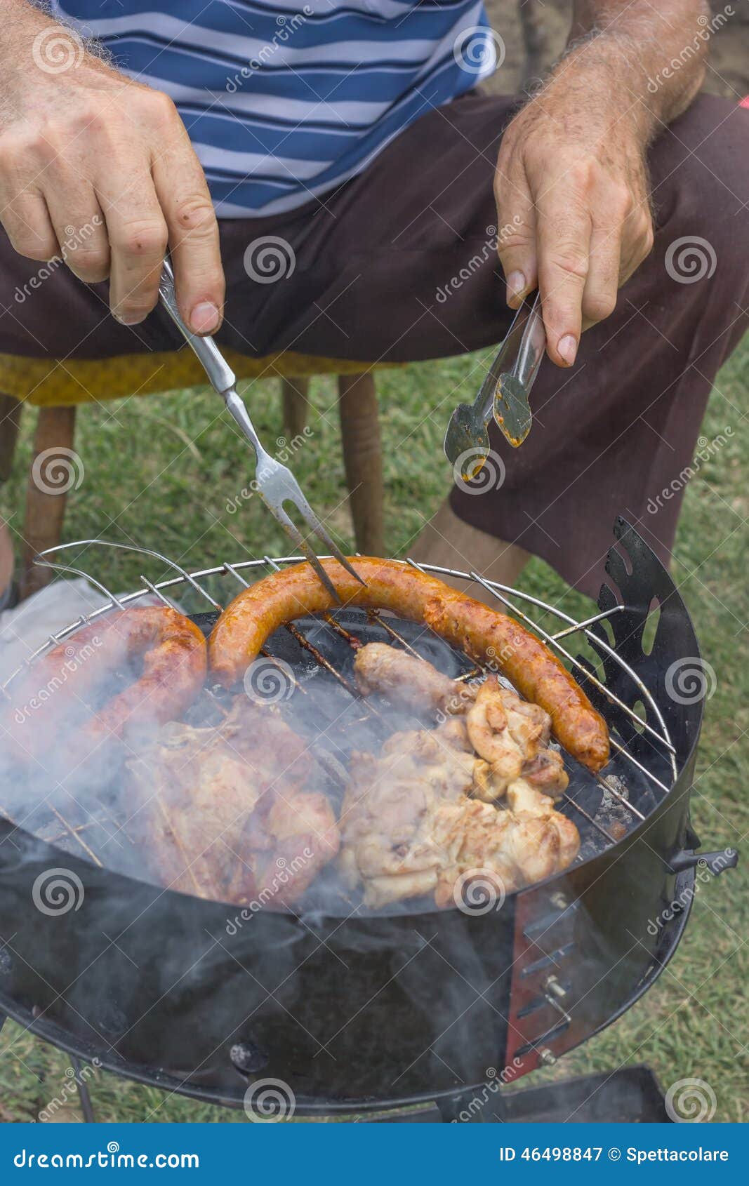 Senior Man Hands at a Barbecue Grill Stock Image - Image of meat ...