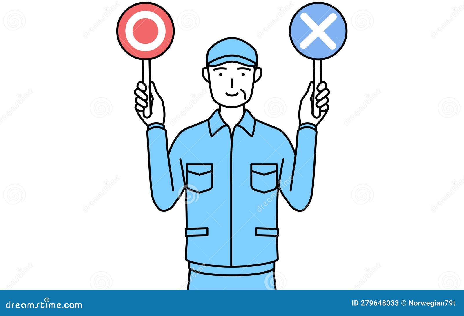 Senior Man in Hat and Work Clothes Holding a Placard Indicating Correct ...