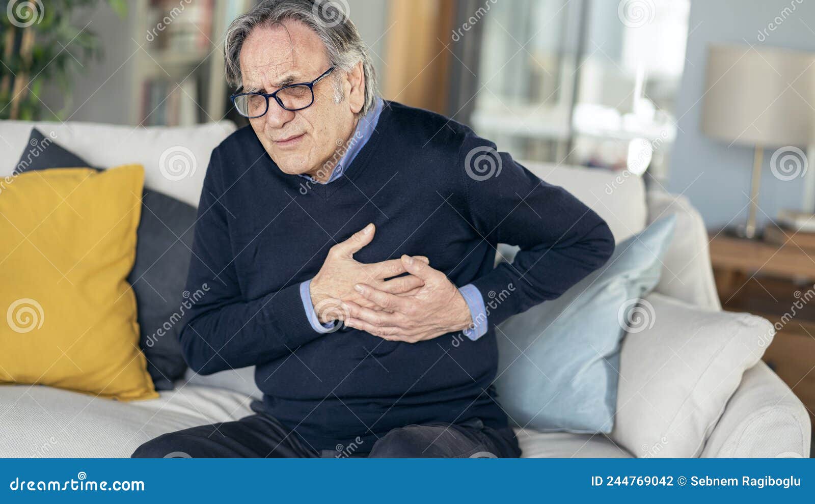 Senior Man with Heart Attack at Home Stock Photo - Image of help ...