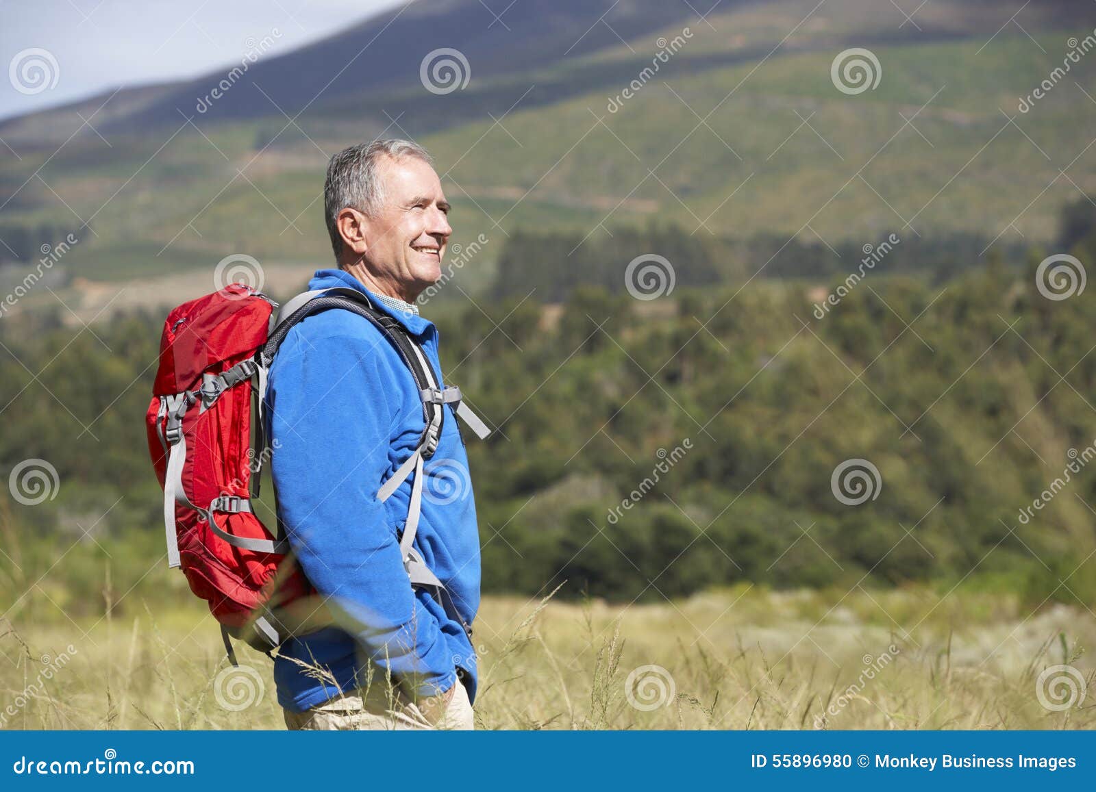 Senior Man on Hike through Beautiful Countryside Stock Photo - Image of ...
