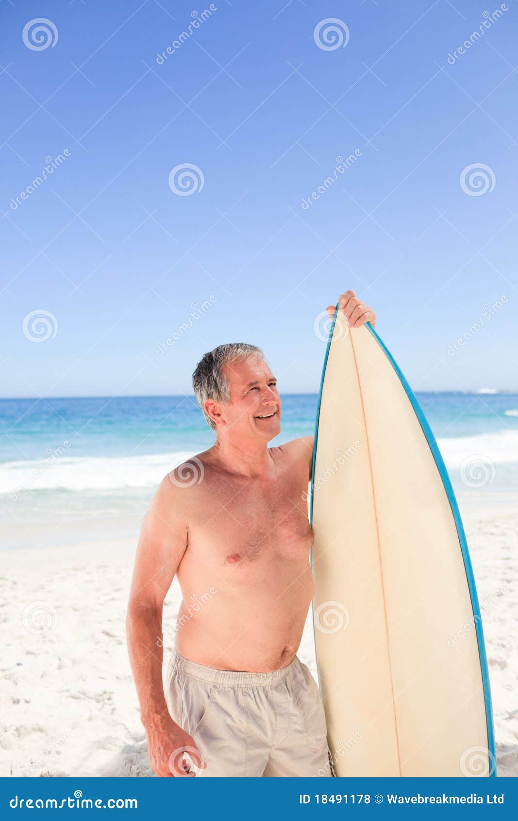 Senior Man with His Surfboard Stock Photo - Image of portrait, smile ...