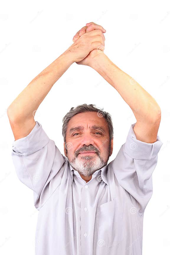 Senior Man Hold Hands Over Head Stock Photo - Image of defined, praise ...