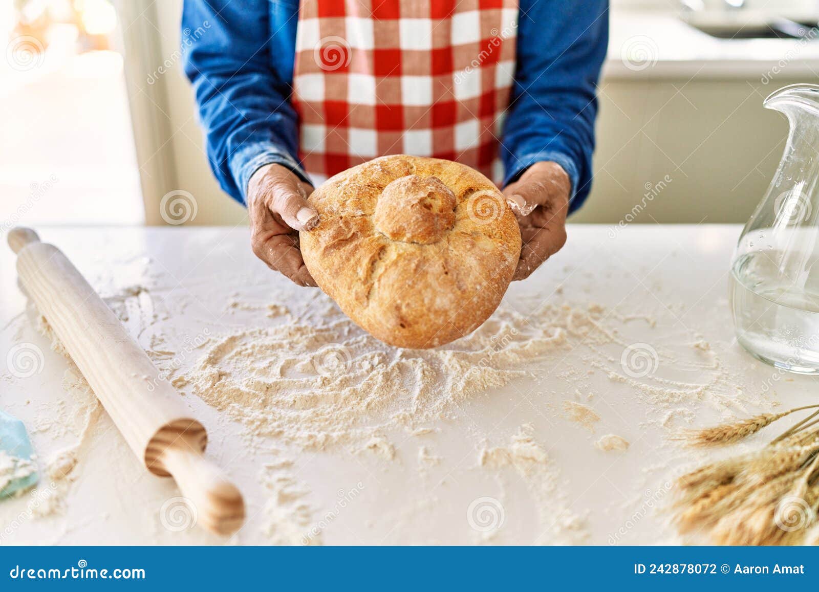 Senior Man Holding Homemade Bread at Kitchen Stock Photo - Image of ...