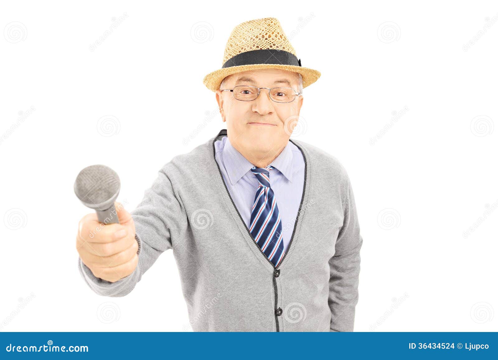 Senior Man Holding a Microphone Stock Photo - Image of grandfather ...