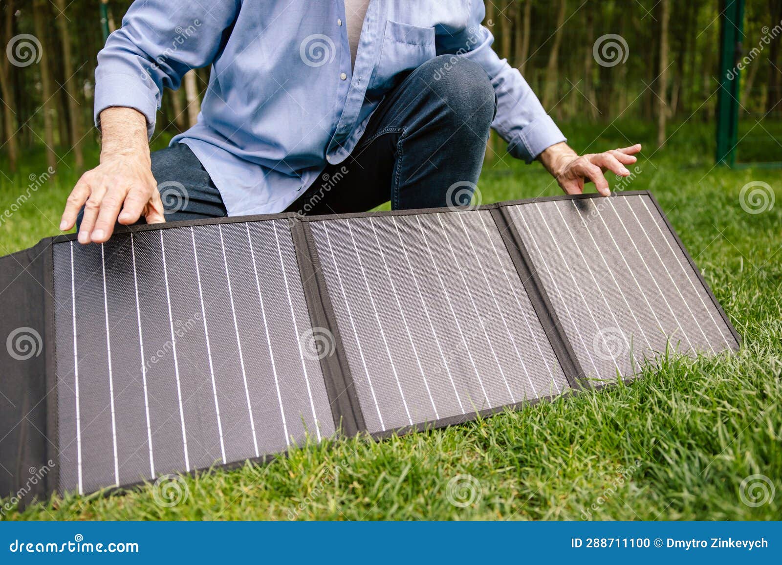 Senior Man Holding Solar Panel on in Green Yard. Stock Photo - Image of ...