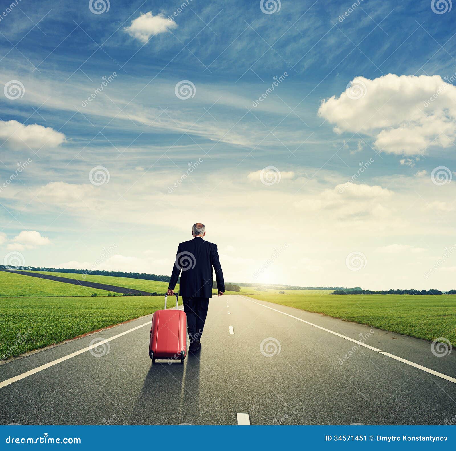 Senior Man Holding Suitcase and Walking Stock Image - Image of highway ...