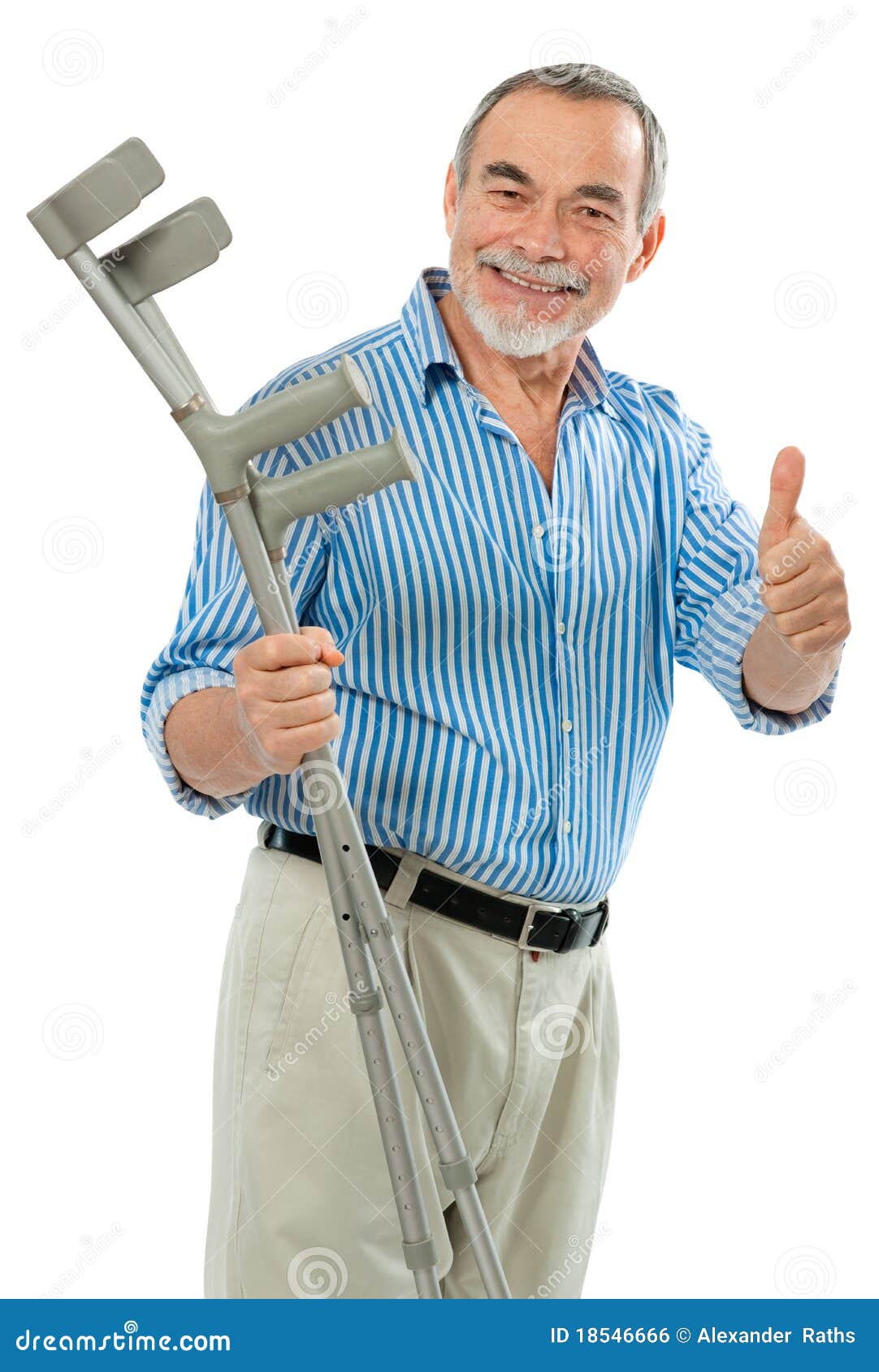 Senior Man Holds the Crutches Stock Photo - Image of casual, joyful ...