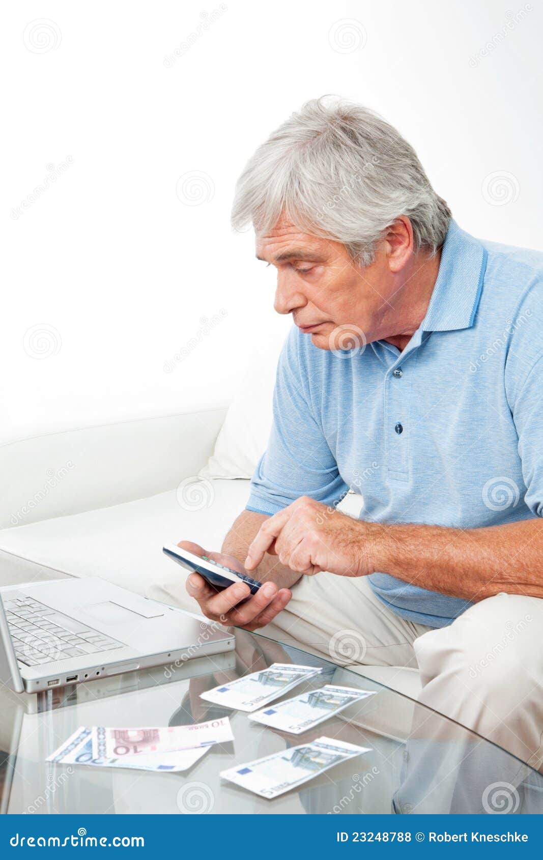Senior Man at Home with Calculator Stock Photo - Image of money, living ...