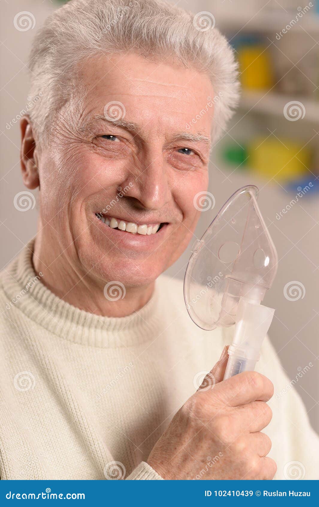 Senior man with inhaler stock image. Image of portrait - 102410439