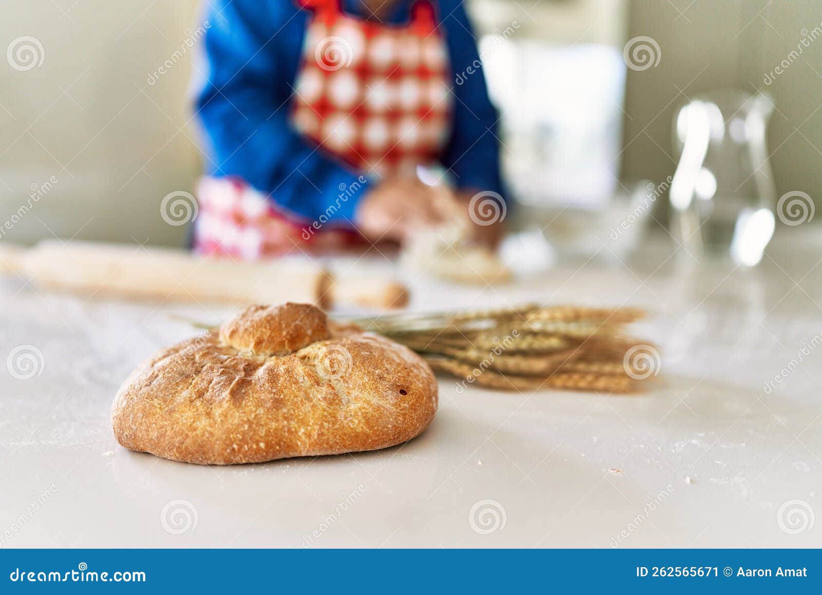 Senior Man Keading Dough with Hands at Kitchen Stock Image - Image of ...