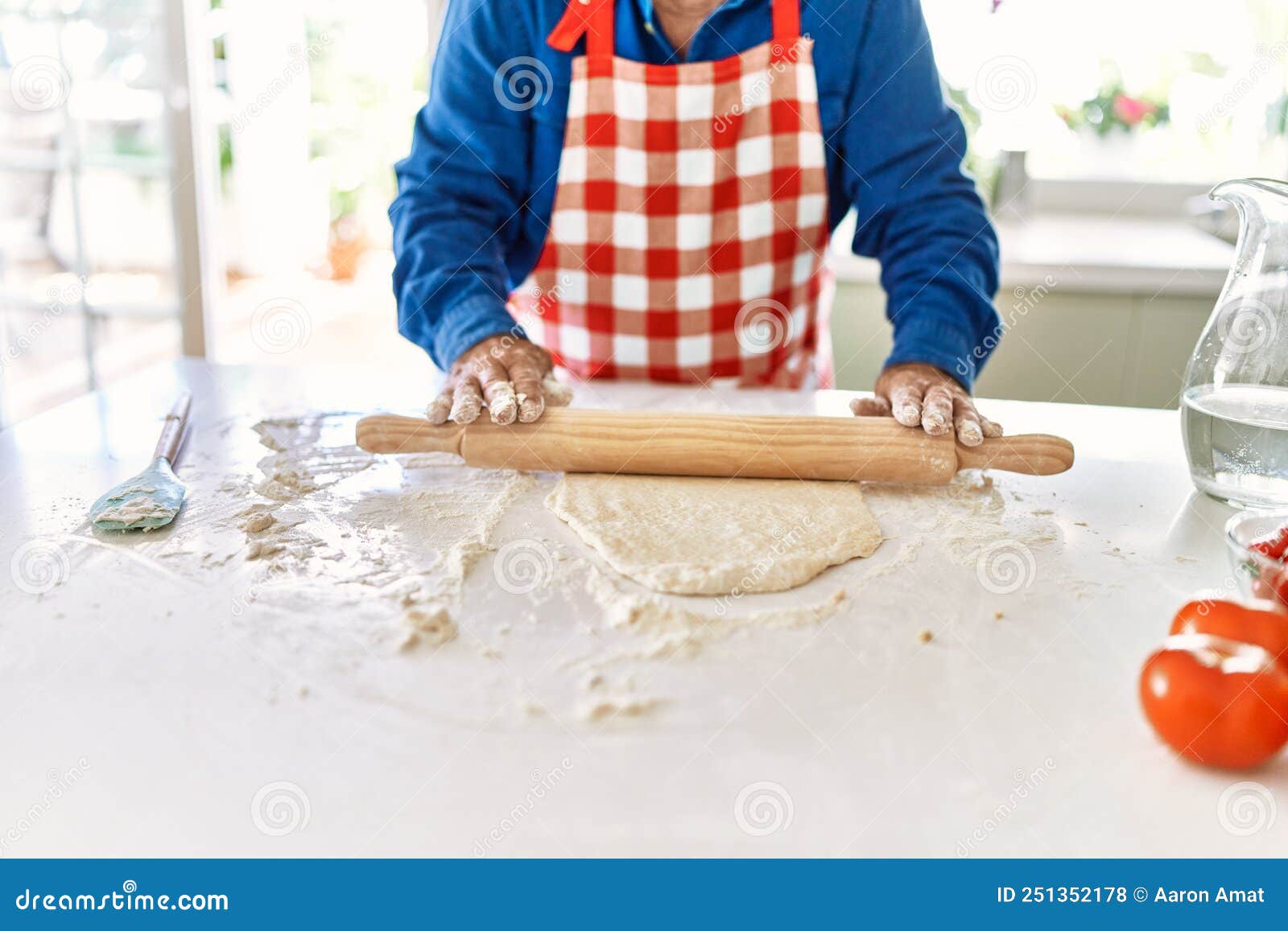 Senior Man Keading Pizza Dough at Kitchen Stock Photo - Image of tasty ...