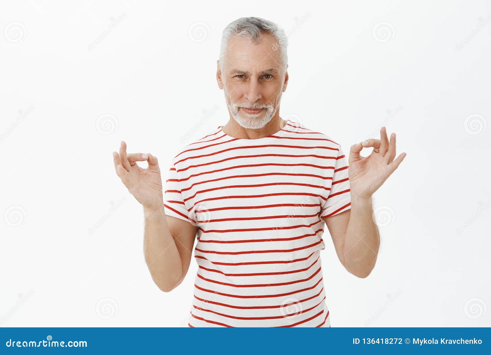 Senior Man Keeps Calm and Peaceful Standing in Zen Pose with Confident ...