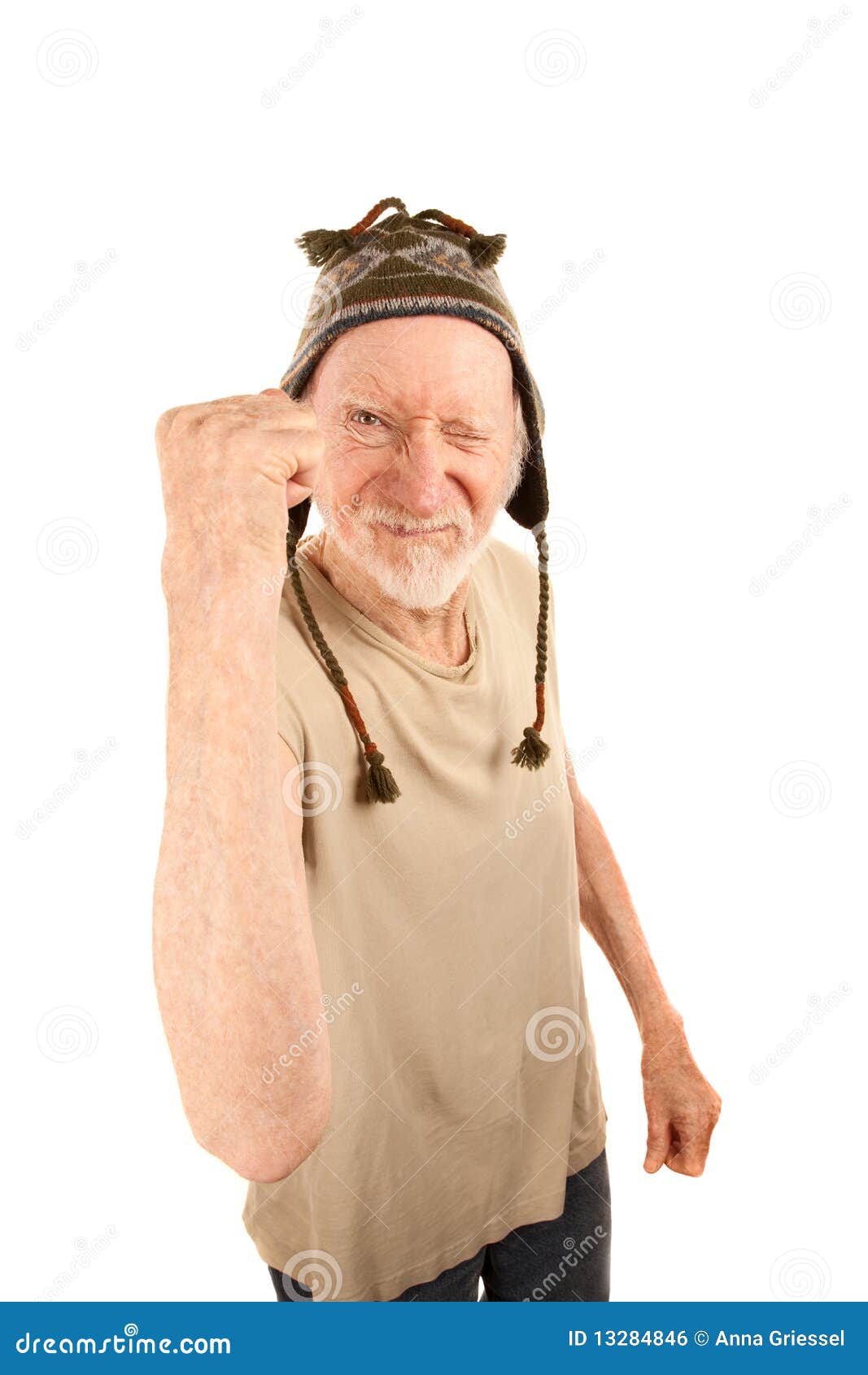 Senior Man in Knit Cap Shaking Fist Stock Photo - Image of pucnh, face ...