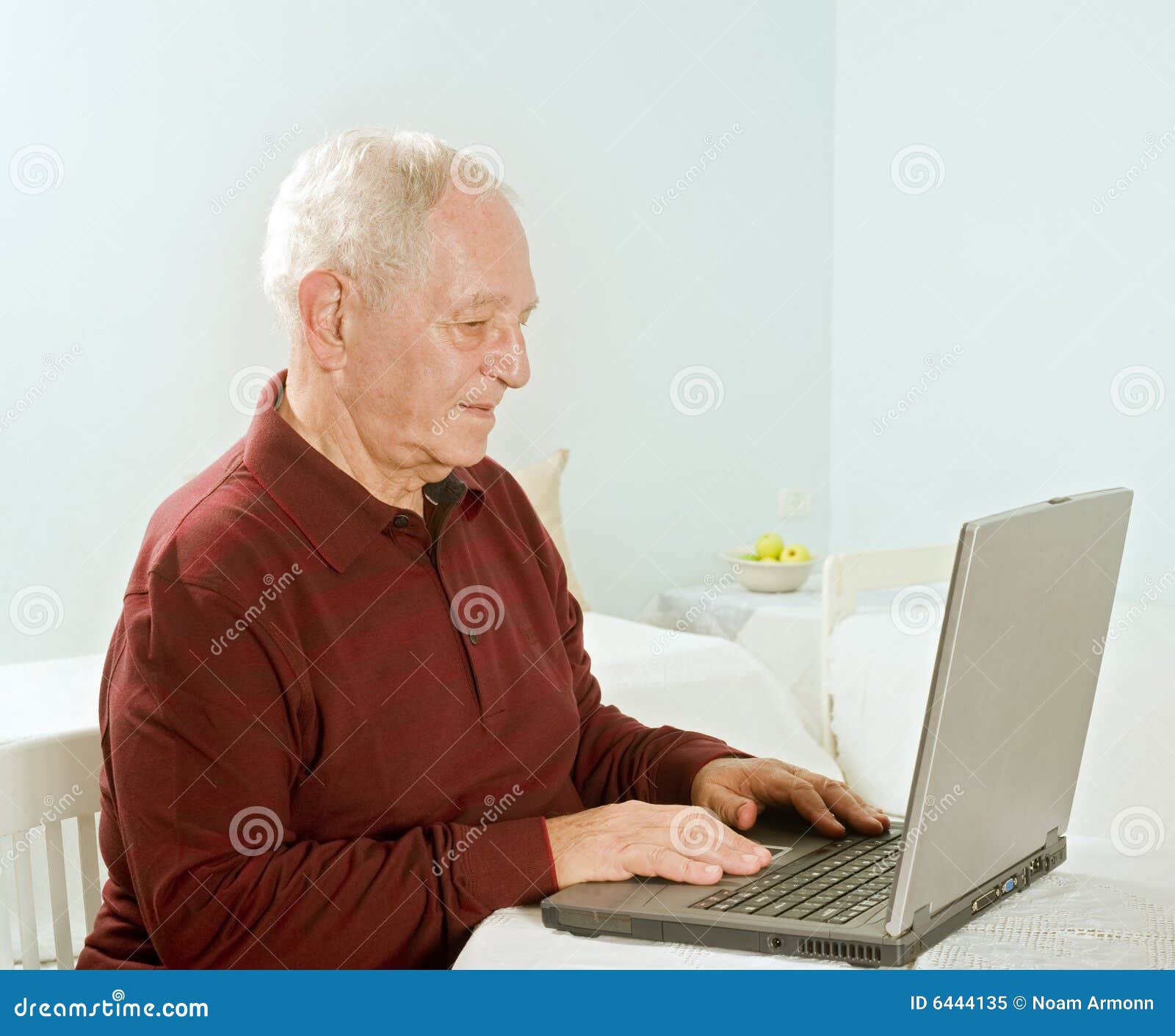 Senior Man with Laptop Computer Stock Image - Image of indoors, sitting ...
