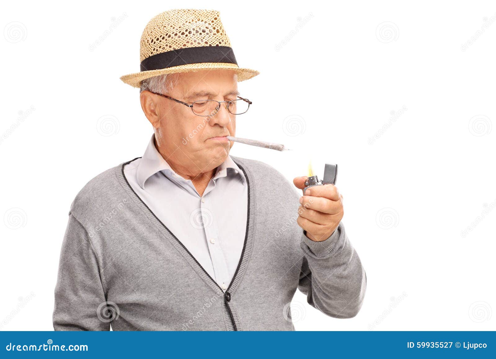 Senior Man Lighting Up a Joint with a Lighter Stock Image - Image of ...