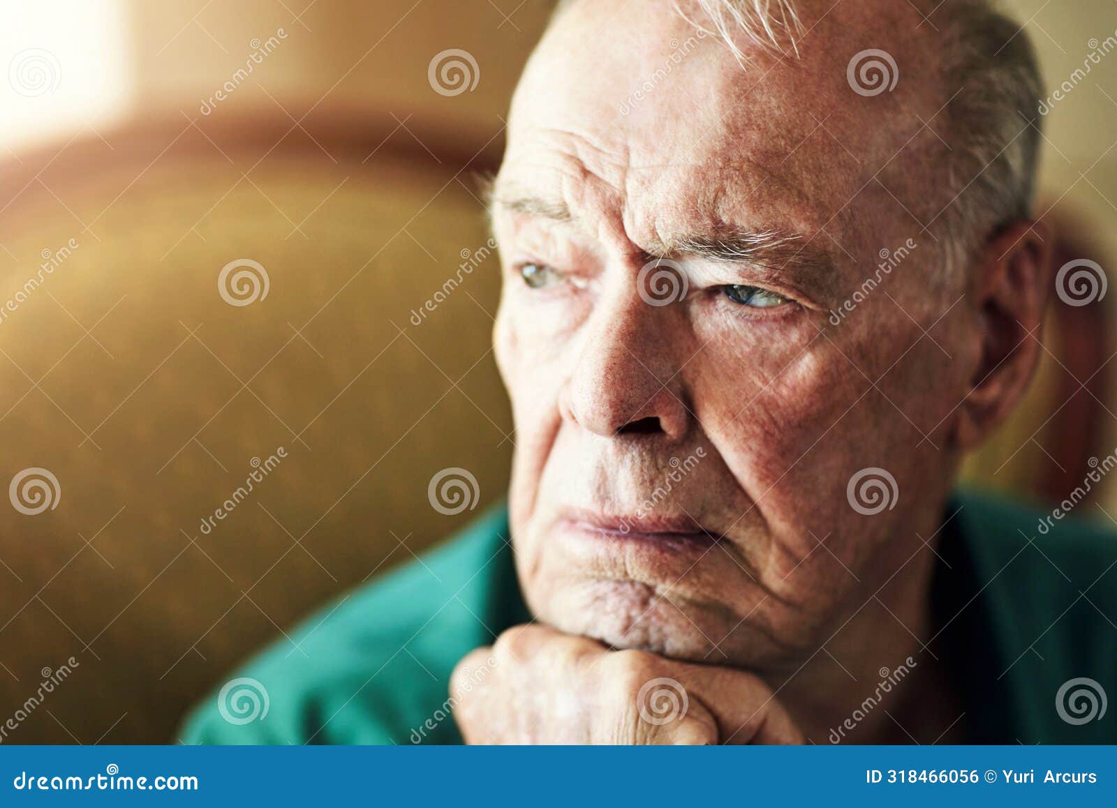 Senior, Man and Lonely with Thinking of Memory in Retirement Home with ...