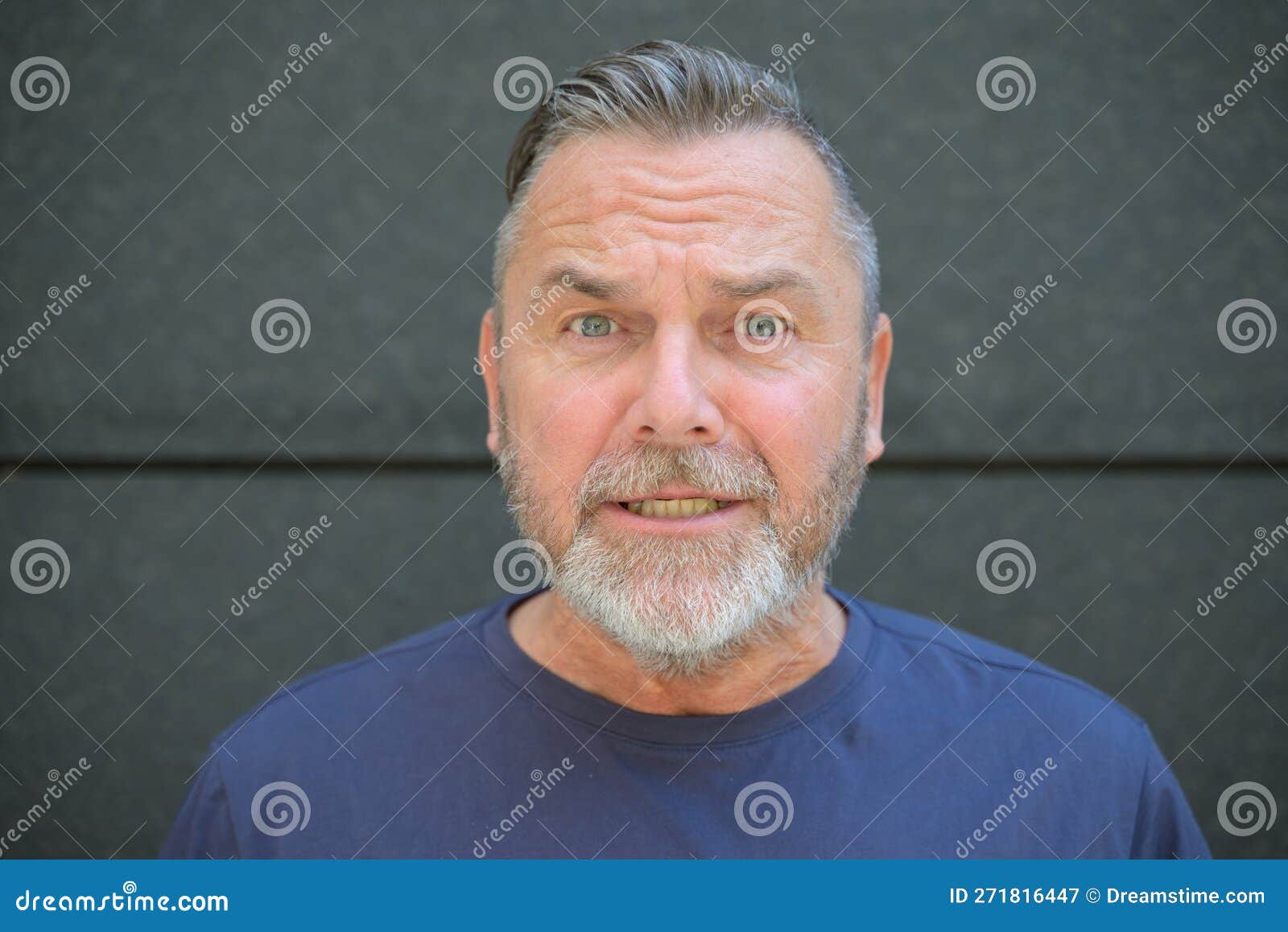 Senior Man Looking at the Camera in Panic Stock Image - Image of grey ...
