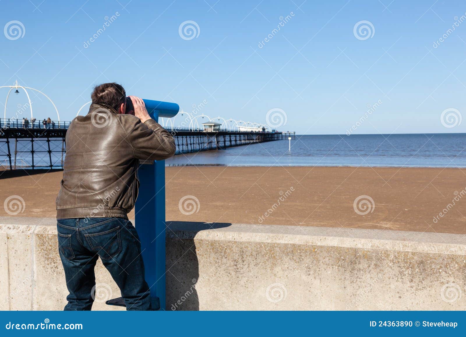 Senior Man Looking Out Over Beach at Southport Stock Photo - Image of ...