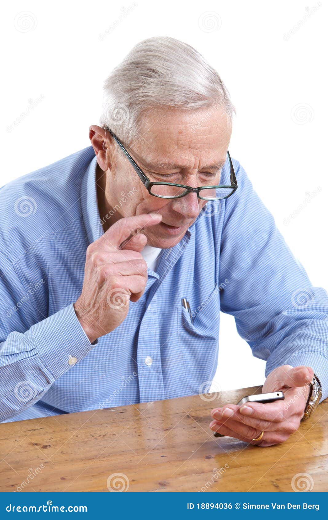 Senior Man Looking at a Phone Stock Photo - Image of adult, isolated ...