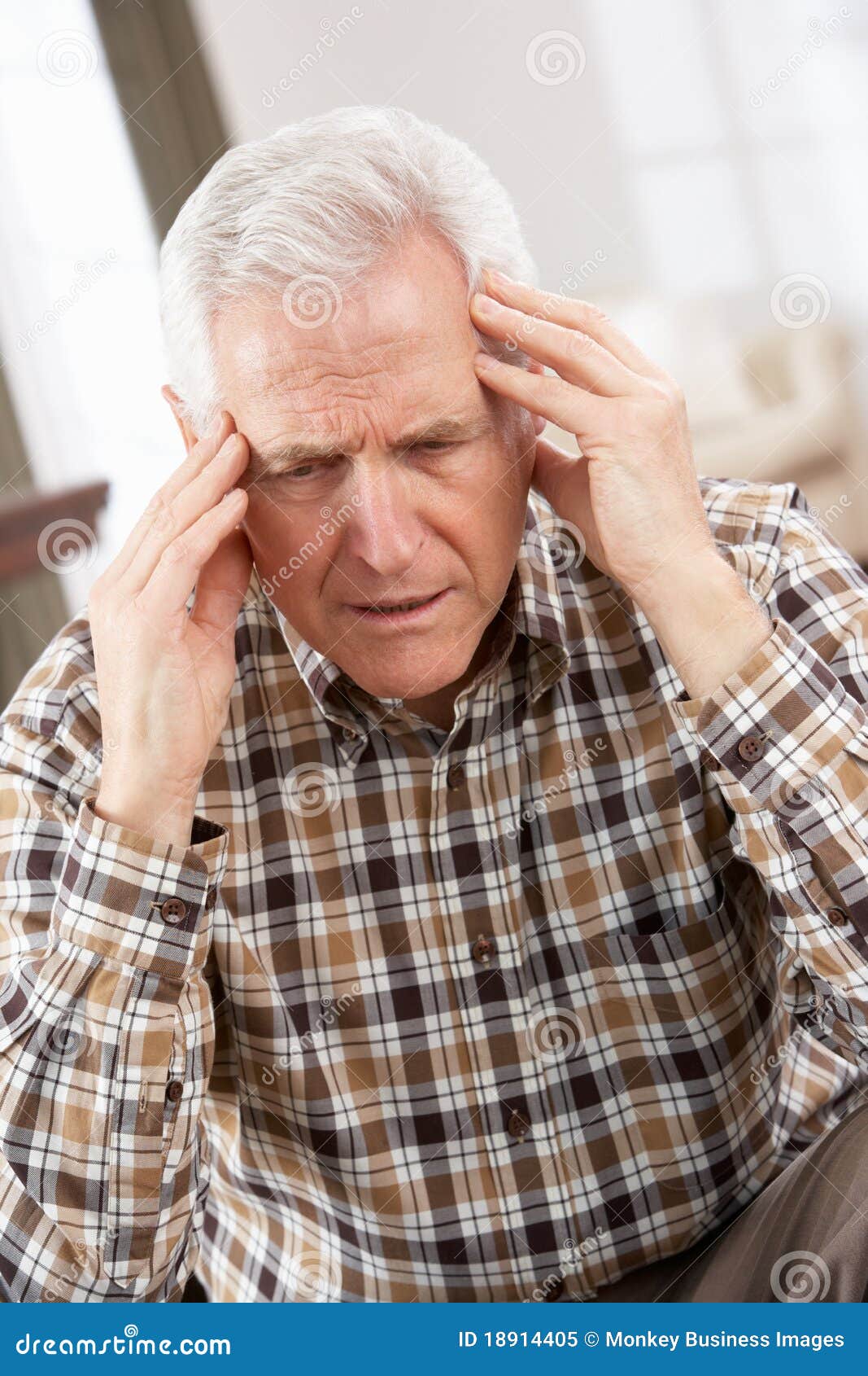 Senior Man Looking Stressed in Chair Stock Image - Image of retirement ...