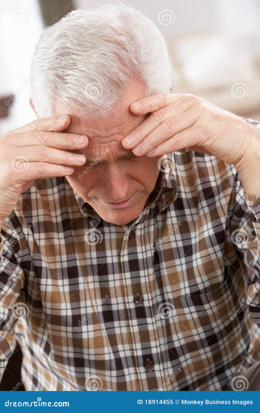 Senior Man Looking Stressed at Home Stock Image - Image of lounge ...