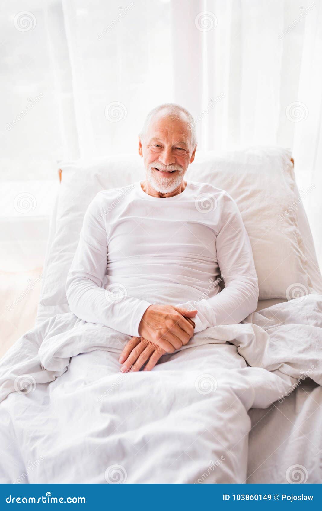 Senior Man Lying in Bed at Home. Stock Image - Image of patient ...