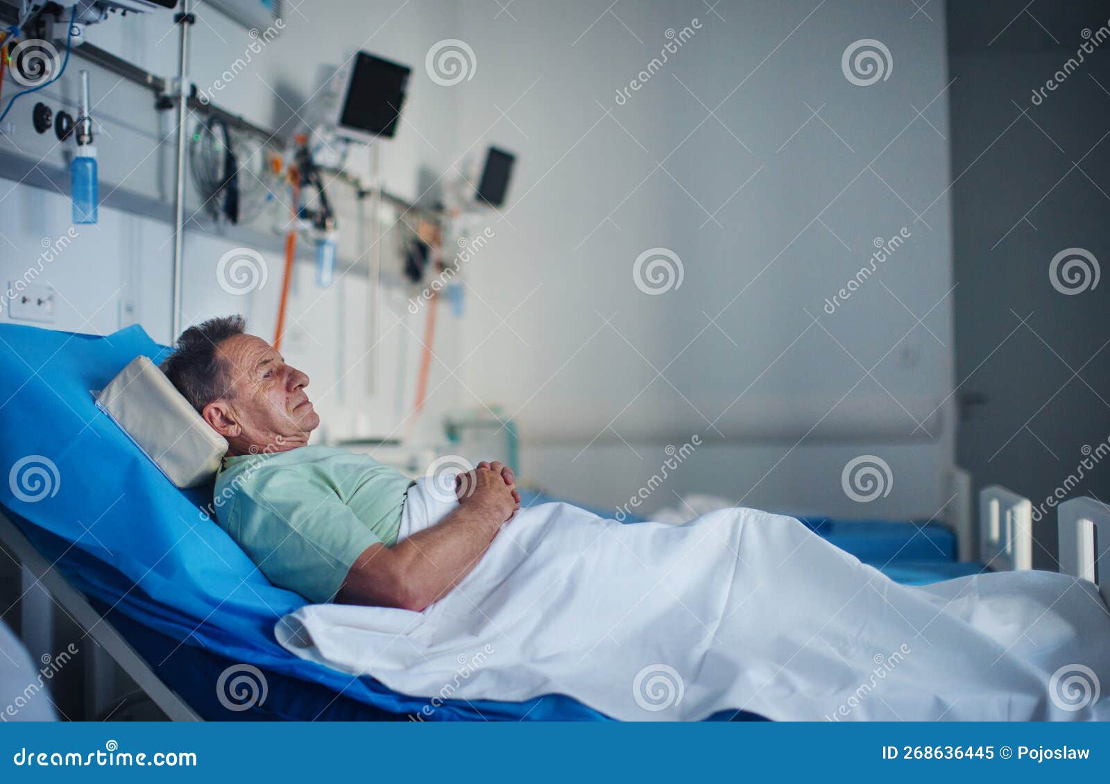 Senior Man Lying in a Hospital Bed. Stock Image - Image of caucasian ...