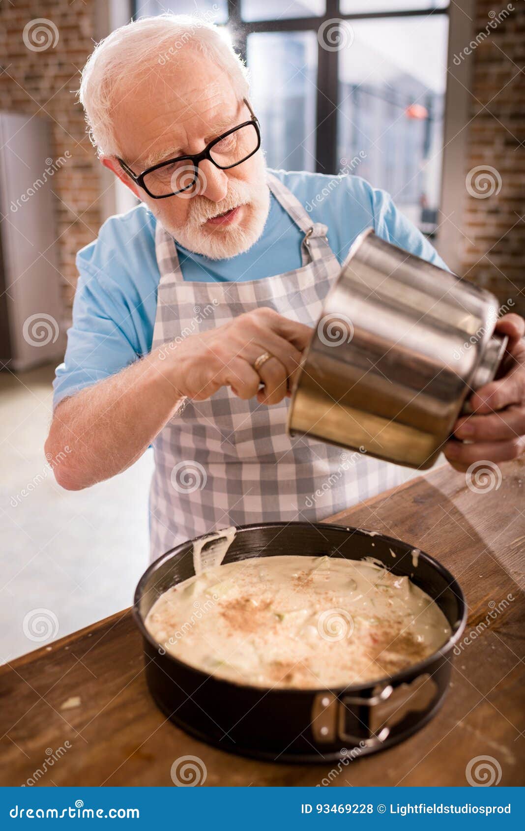 Senior man making dough stock photo. Image of homemade - 93469228