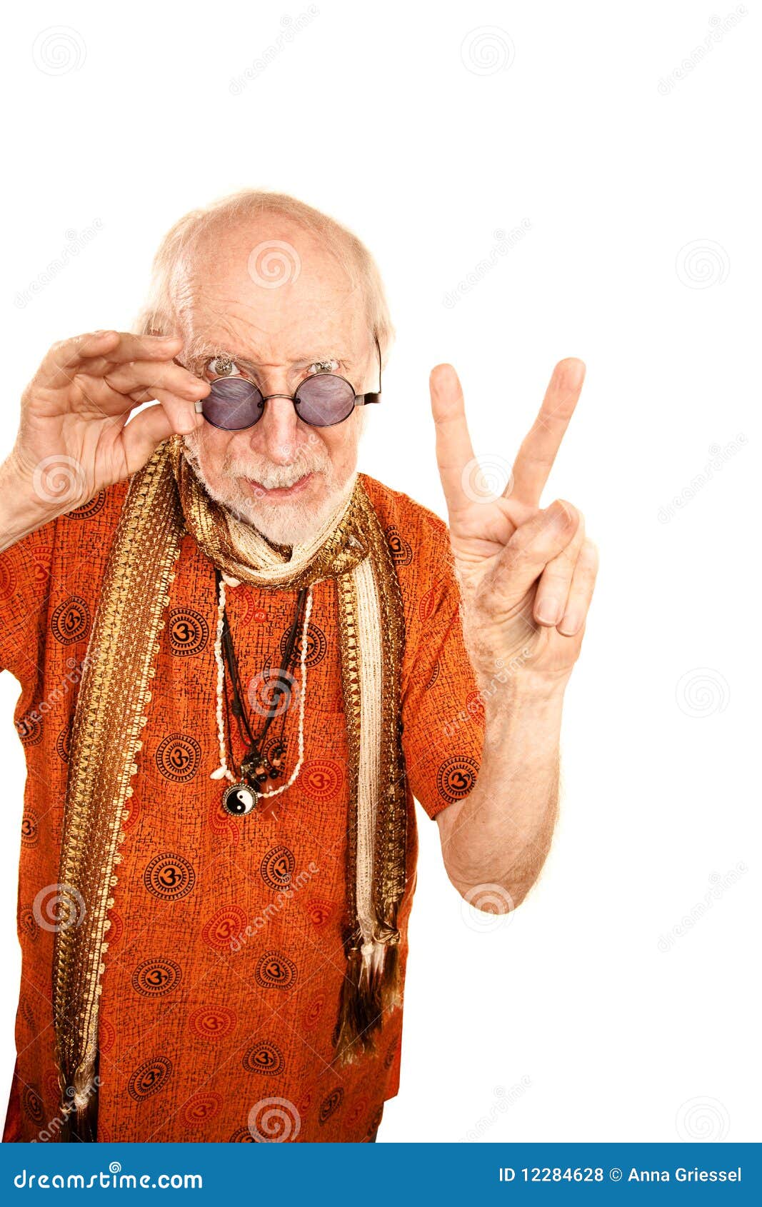 Senior Man Making Peace Sign Stock Photo - Image of humor, pendant ...