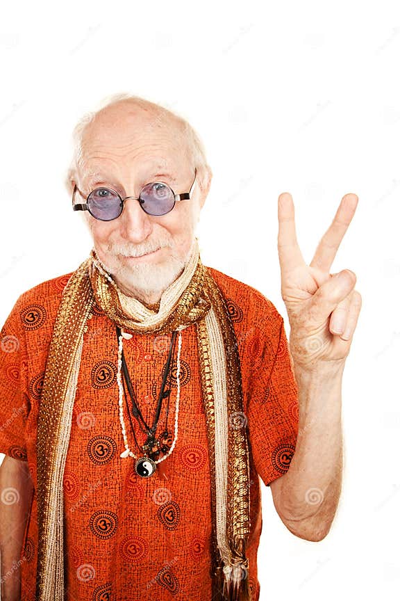 Senior Man Making Peace Sign Stock Image - Image of friendly, sage ...