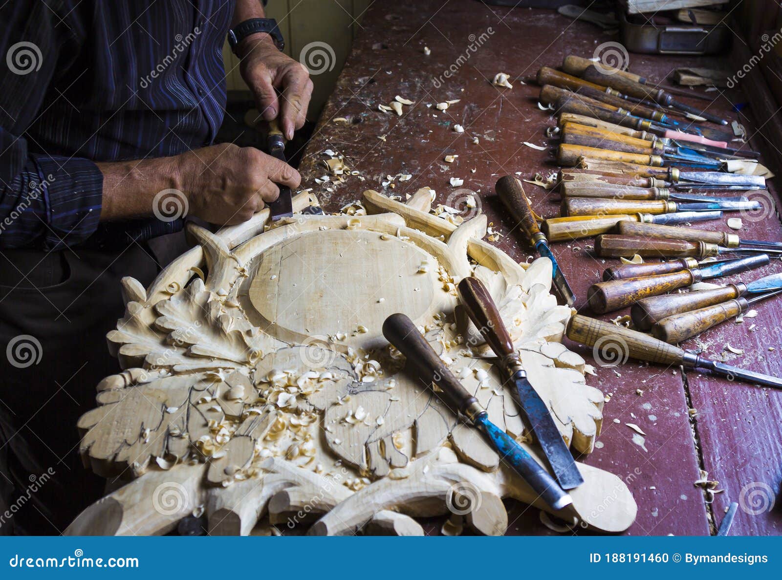 Senior Man Making a Wood Carving Stock Photo - Image of wood, indoors ...