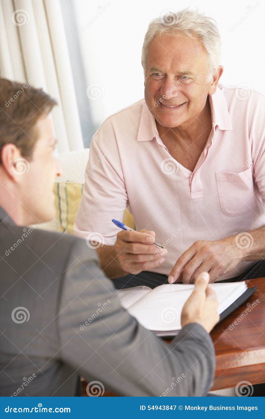 Senior Man Meeting with Financial Advisor at Home Stock Image - Image ...