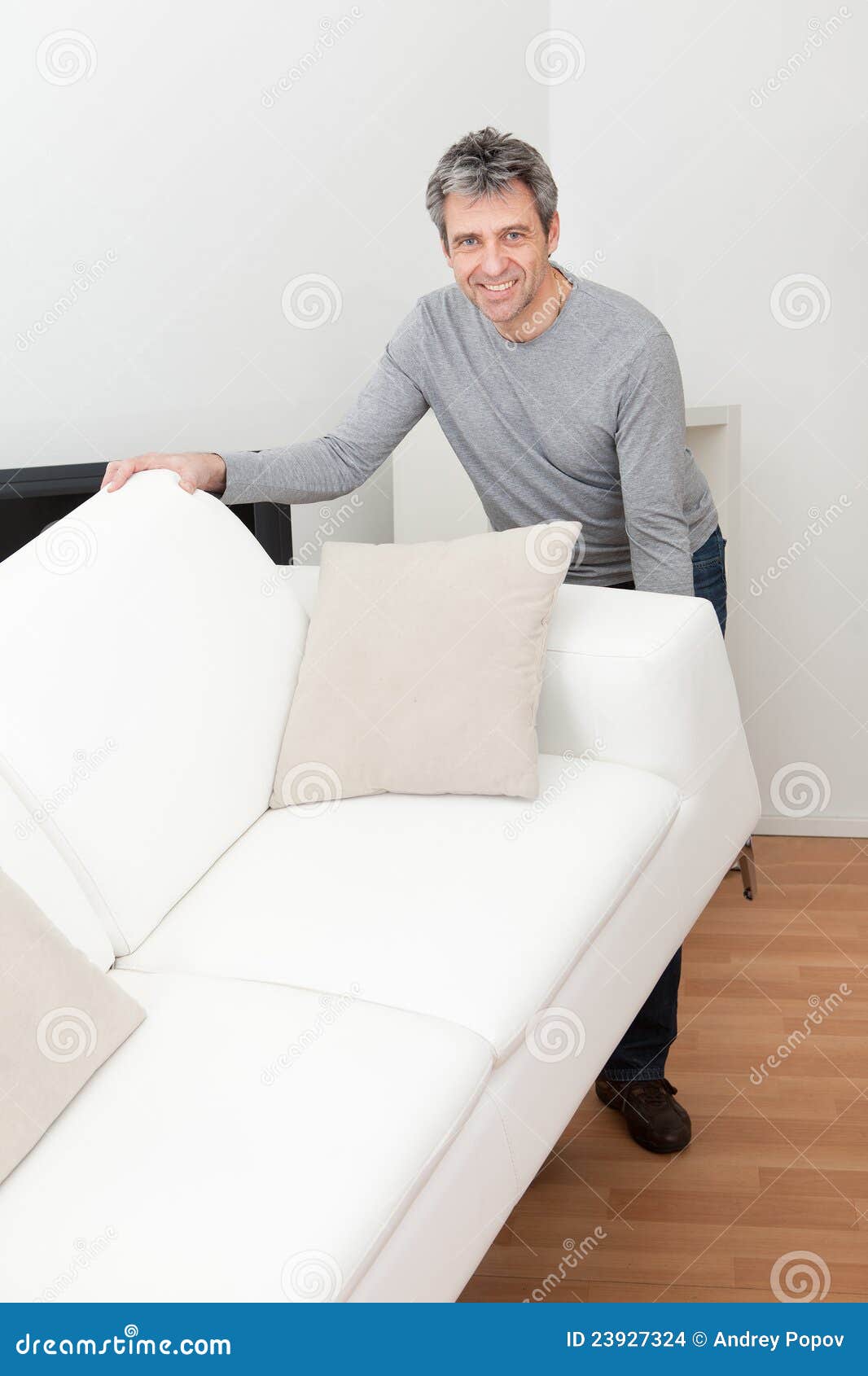 Senior man moving sofa stock photo. Image of holding - 23927324