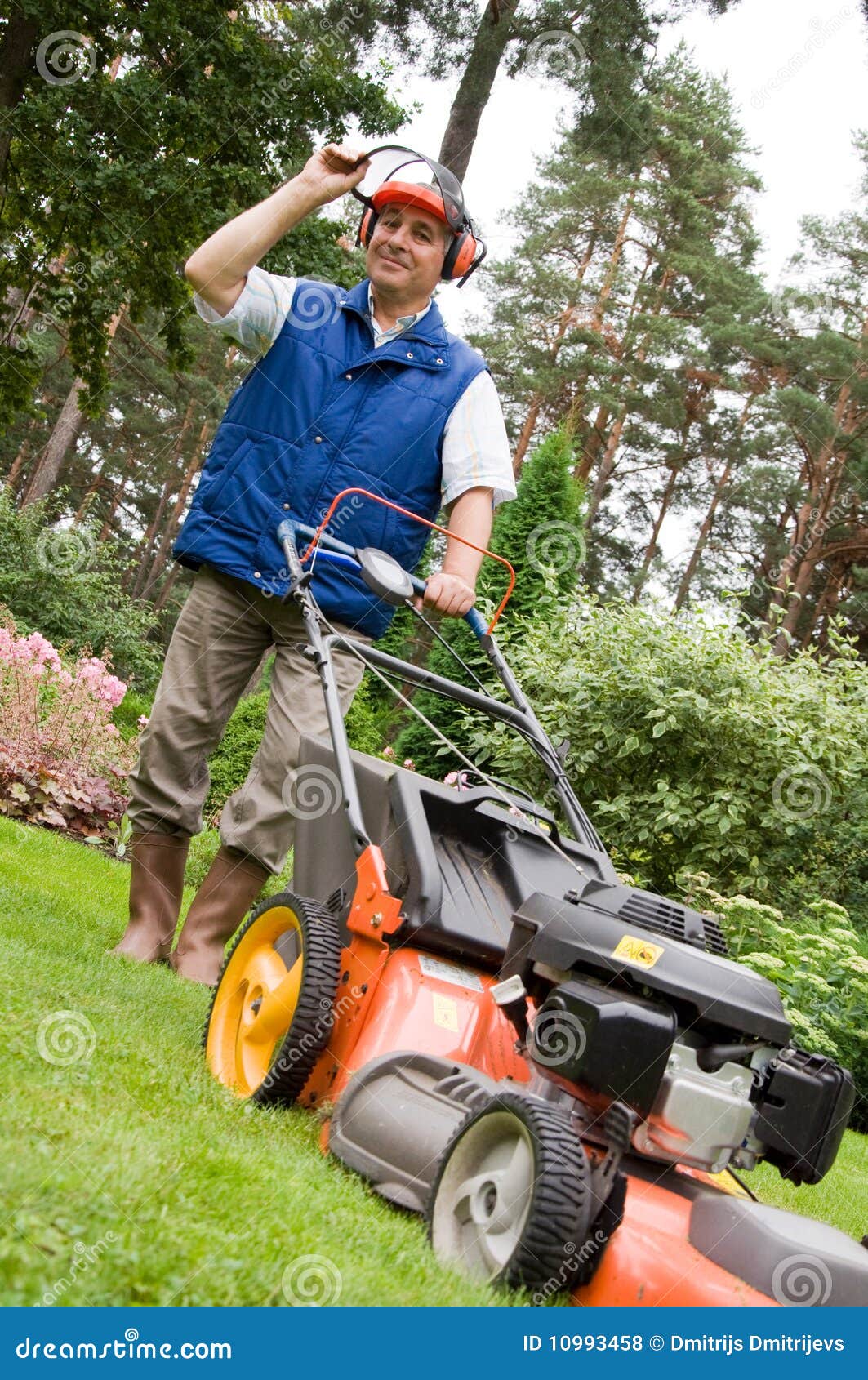 Senior Man Mowing the Lawn. Stock Photo - Image of engine, house: 10993458