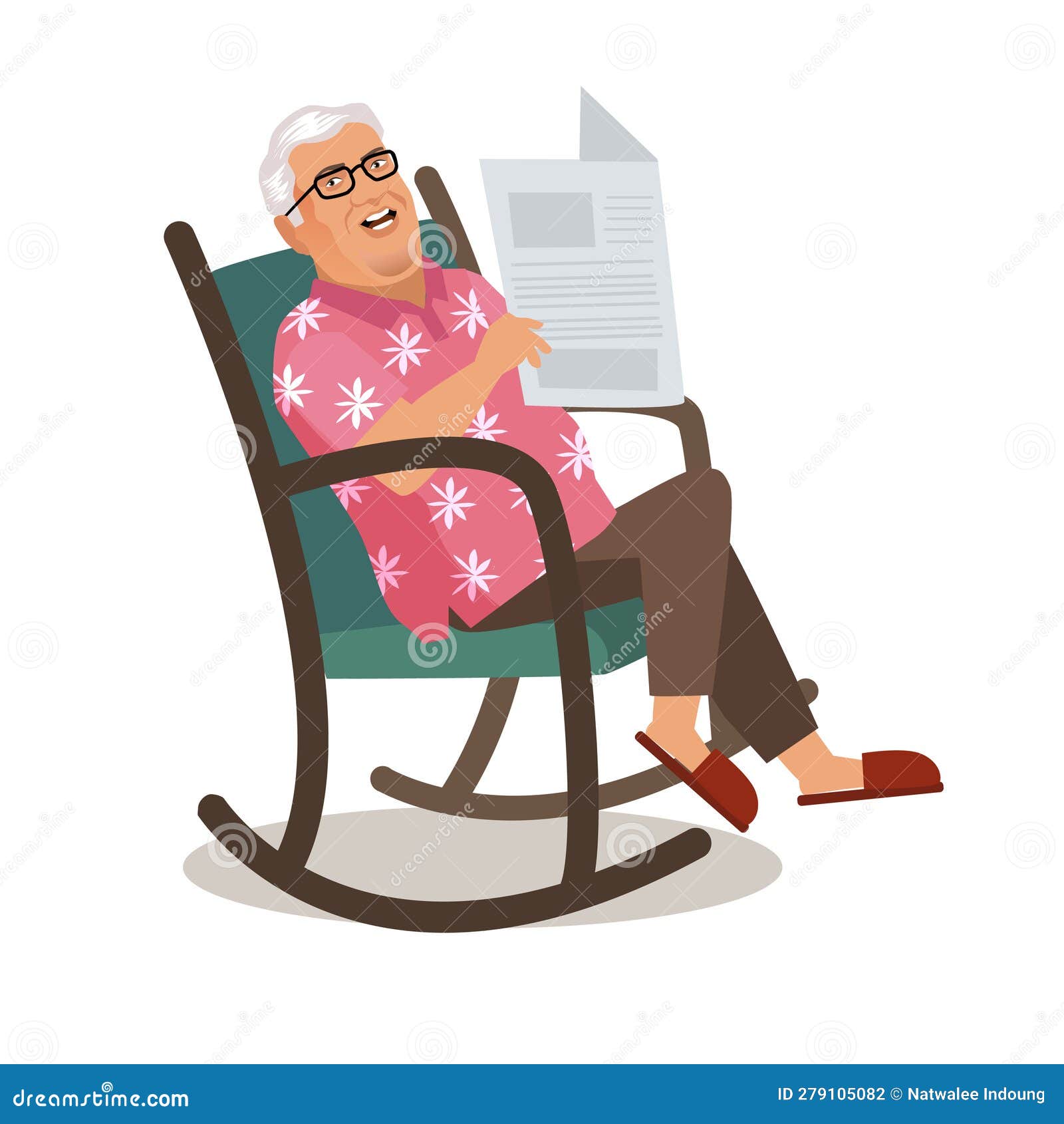 Senior Man With Newspaper In Rocking Chair Stock Illustration