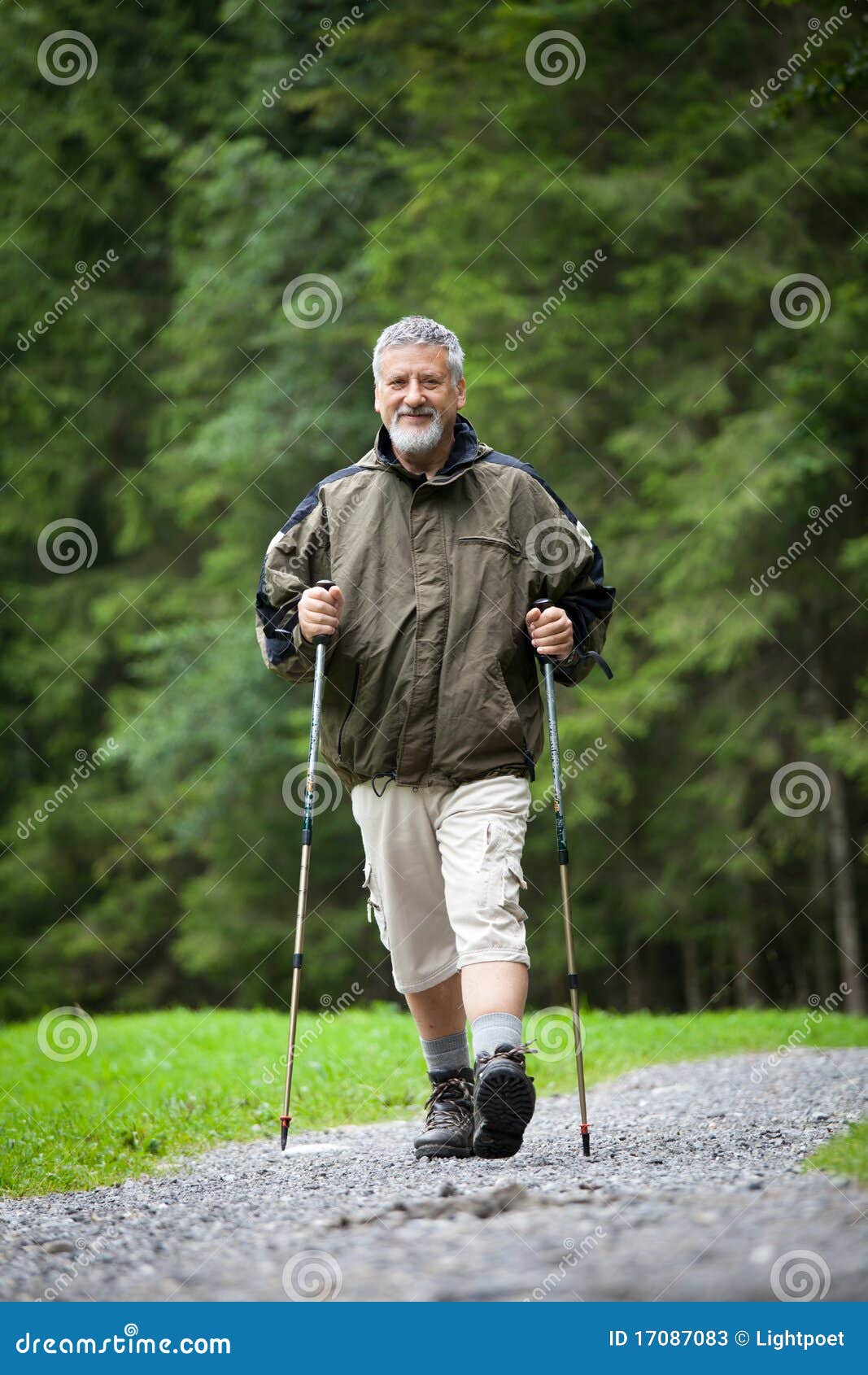 Senior Man Nordic Walking Outdoors Stock Image - Image of male, health ...