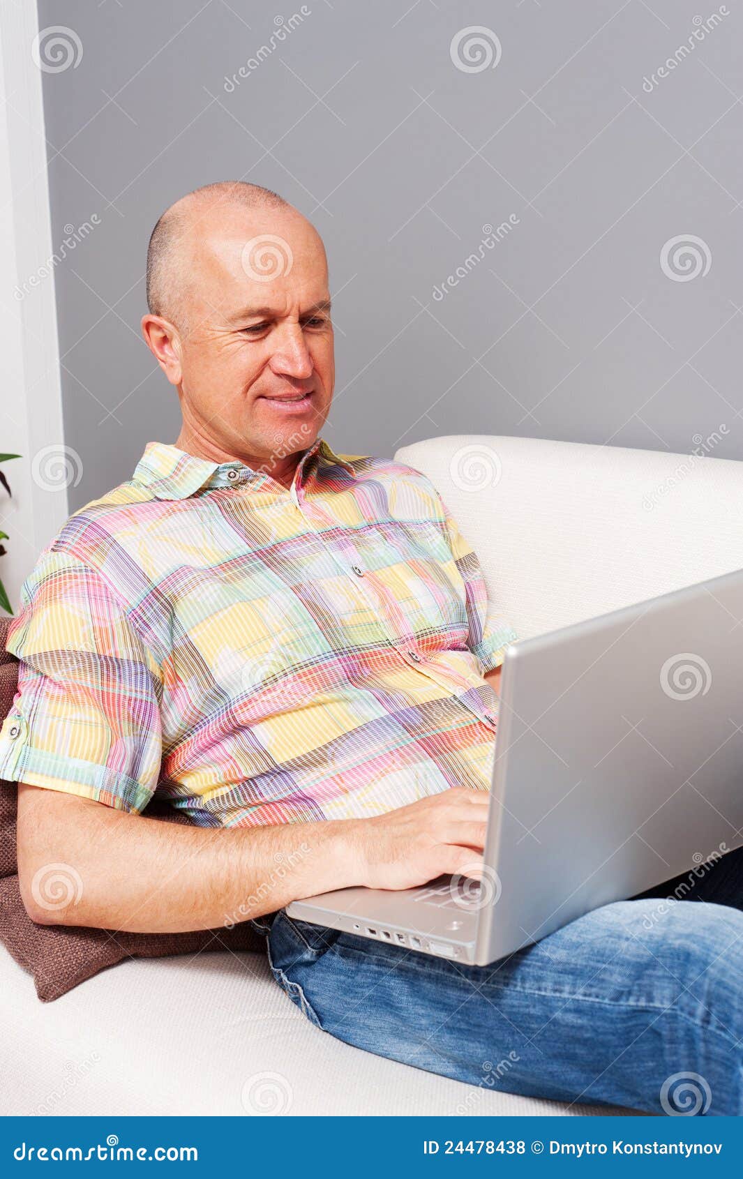 Senior Man with Notebook at Home Stock Photo - Image of room, home ...