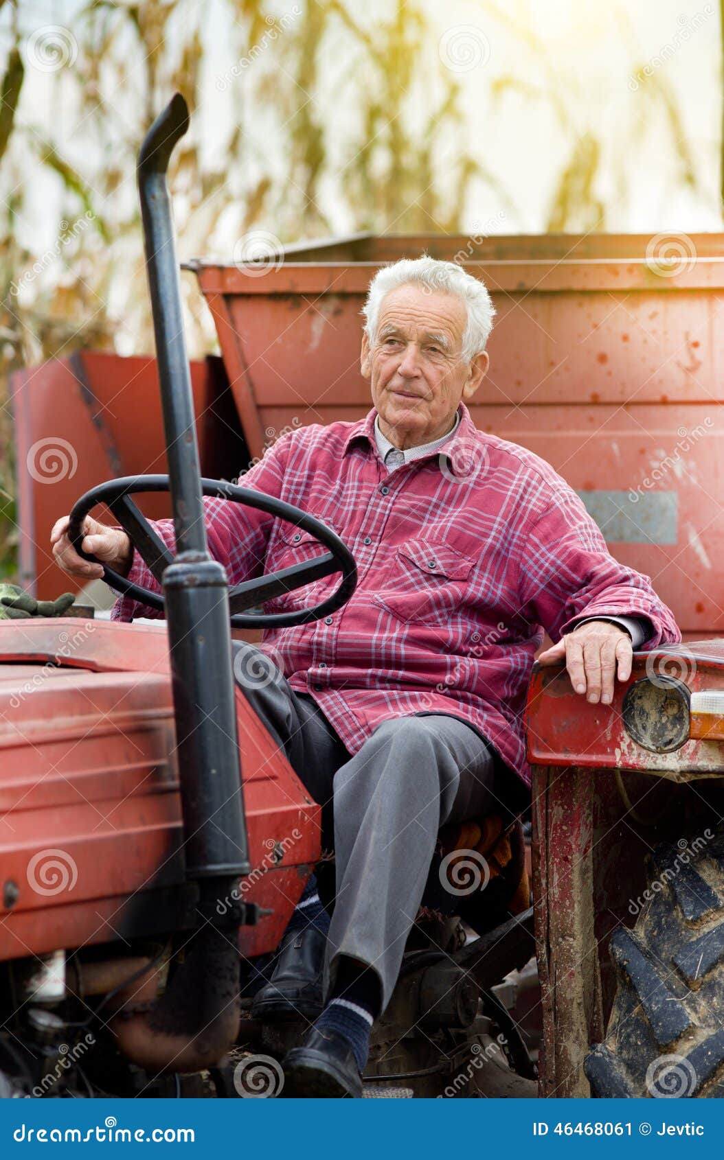Senior man od tractor stock image. Image of posing, checked - 46468061