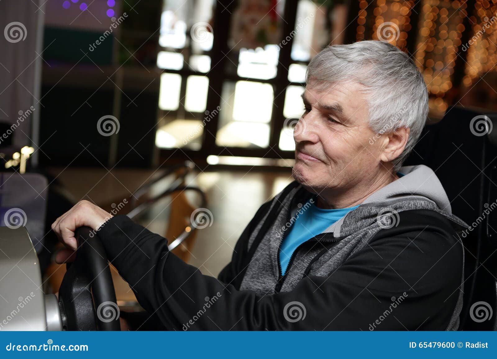 Senior Man Playing Arcade Game Machine Stock Photo - Image of computer ...