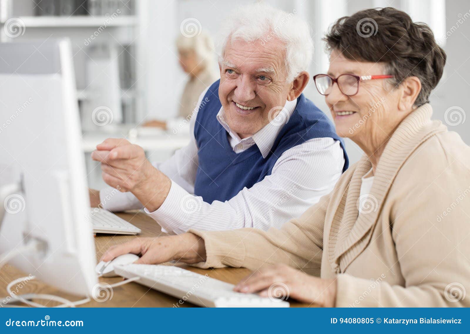 Senior Man Pointing at Screen Stock Image - Image of elder, blurred ...