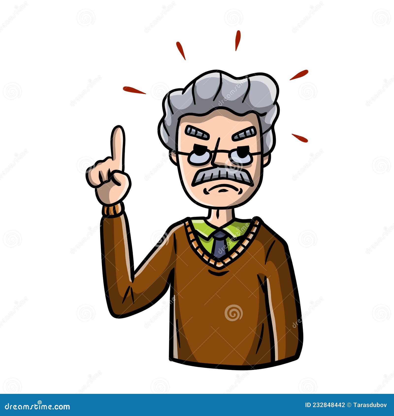 Stern Man Points With His Finger. Negative Emotion Guy. Vector ...